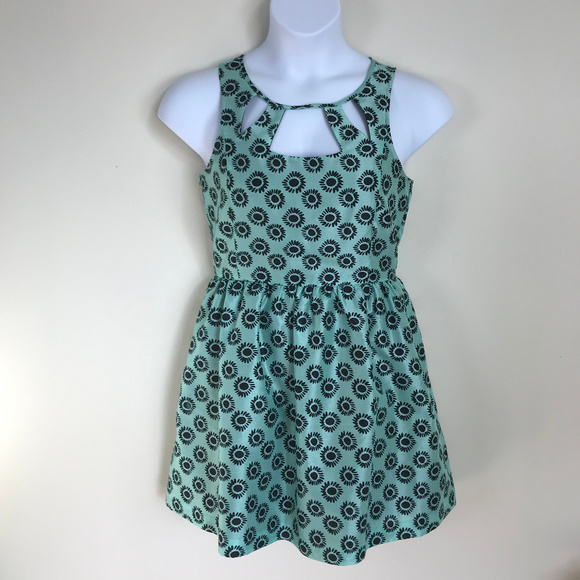 Eric + Lani | Dresses | Eric Lani Teal Black Printed Dress Cutout Neck ...